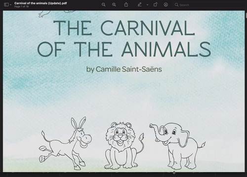CARNIVAL OF THE ANIMALS Colouring and Sketching Listening Activities ...