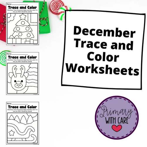 December Trace and Color Worksheets | Christmas Activity by Primary ...