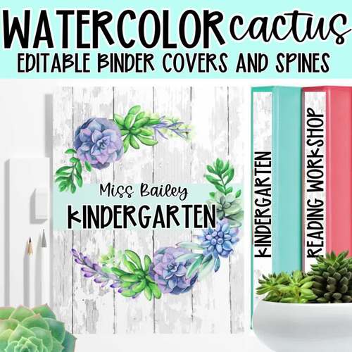 Binder Covers and Spines Succulent Theme | EDITABLE in CANVA and Powerpoint