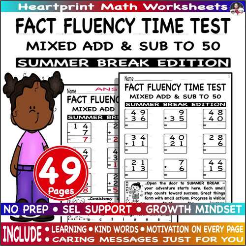 Math fact fluency timed tests mixed add & sub to 50 Reach Go - Summer ...