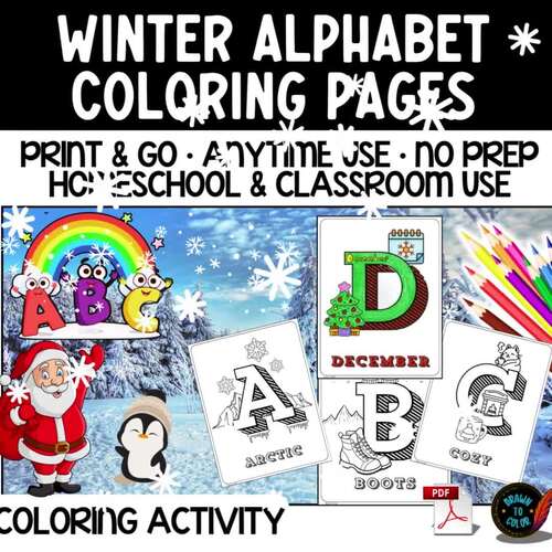 Winter Alphabet Coloring Pages A–Z | Fun No-Prep Winter Coloring Activity