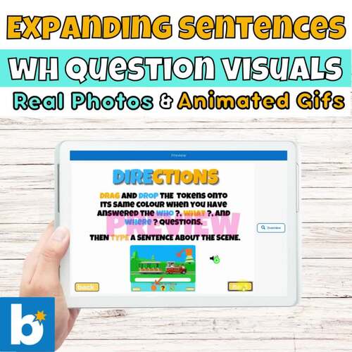 Expanding sentences 2 with WH Questions visuals and (animated Clipart)