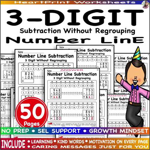 3 Digit Subtraction wihtout regrouping with Number Line 3 grade fun ...