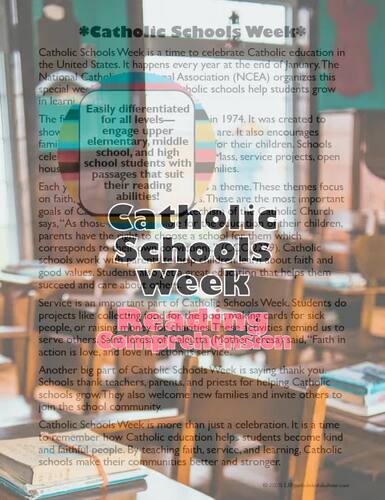 History of Catholic Schools Week Reading Comprehension & Questions Activity