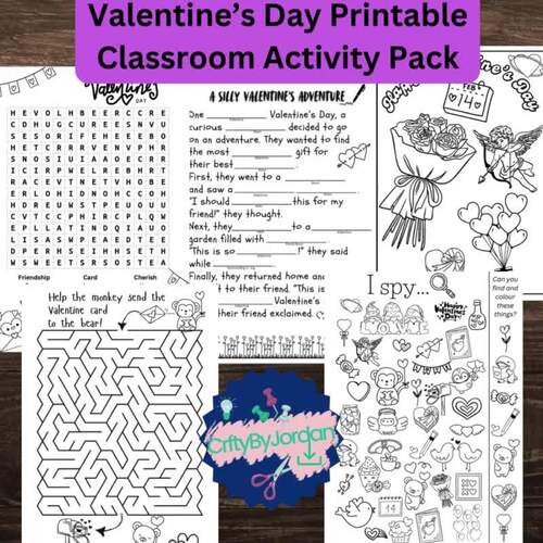Printable Valentine's classroom activity resource worksheet bundle PDF