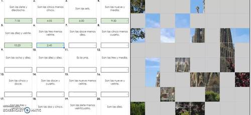 Telling Time in Spanish Mystery Picture Puzzle Multiple Choice Version