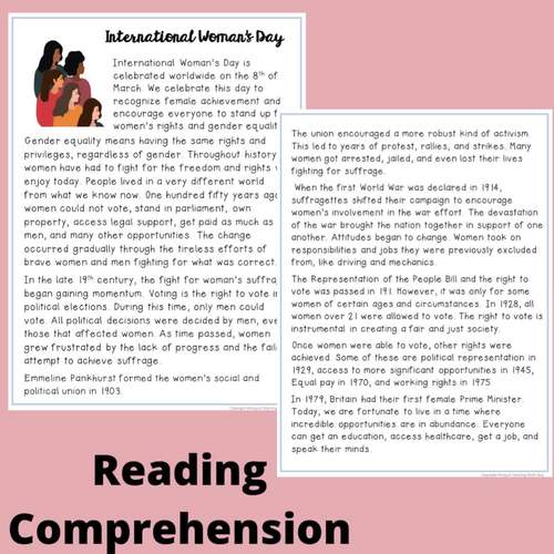 International Women's Day Reading Comprehension by Bilingual Teaching ...