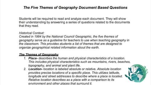 Geography/World History Teacher/Sub DBQ: 5 Geography Themes | TPT