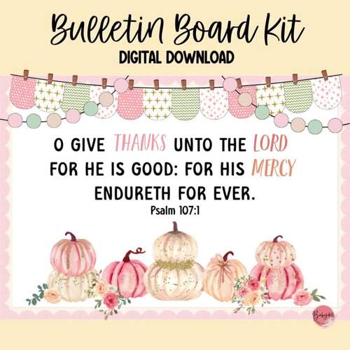 Christian Fall Bulletin Board Kit | Pastel Pumpkin Thanksgiving Door Decor