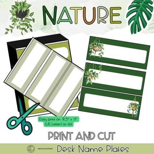 Ediatable Desk Name Plates Nature Themed, Name Tags by JNC with Art