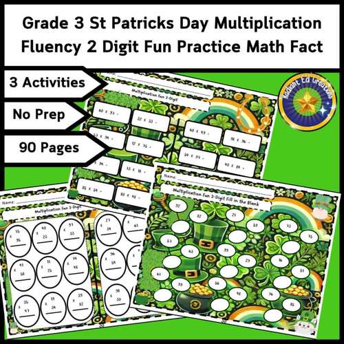 Grade 3 St Patricks Day Multiplication Fluency 2 Digit Fun Practice ...