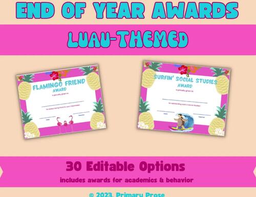 Editable End of the Year Awards - Hawaiian Luau Theme by Primary Prose