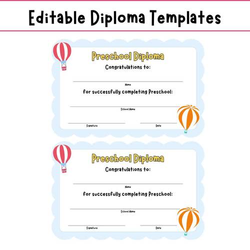 Preschool Graduation Kit: Hot Air Balloon Themed Editable Canva Template