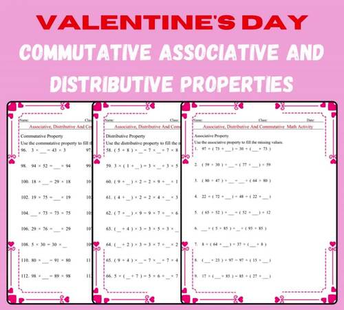 Valentine's day Activities Commutative Associative and Distributive ...