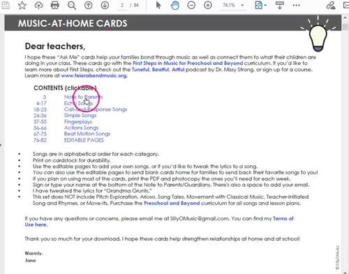 Music Ask Me Cards - PreK & K Notes for Parents - First Steps in Music ...