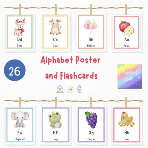 Alphabet Poster and Flashcards | ABC Printable Wall Art | Pastel ...