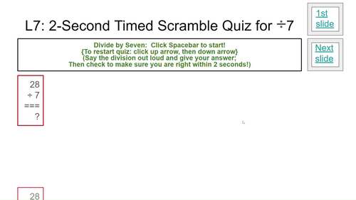 Division Flashcards, Level 7, Math Practice, Math Facts, Flash Cards