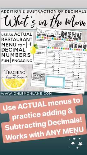 Real World Adding & Subtracting Decimals Whole Number Decimal Diner ...