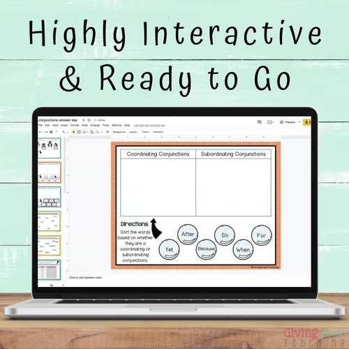 Coordinating and Subordinating Conjunctions Google Slides | TPT