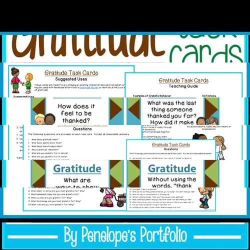 Gratitude Lesson / Thankful Activity: Gratitude Task Cards / Question ...