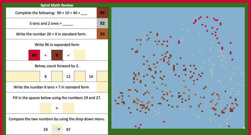 Spiral Math Review for 1st or 2nd grade - Digital Pixels Activity #16