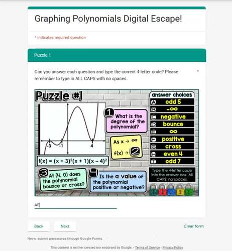 Graphing Polynomial Functions Digital Math Escape Room Activity | TPT