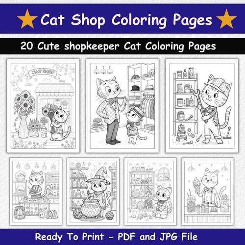 coloring pages, cute Cat shop coloring pages, animal coloring pages for ...