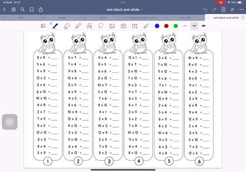 Owl multiplication table test (black and white) by suntiya ieareree