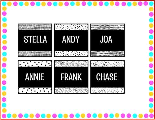 Printable Black and White Student Name Tags, Editable Circular Labels