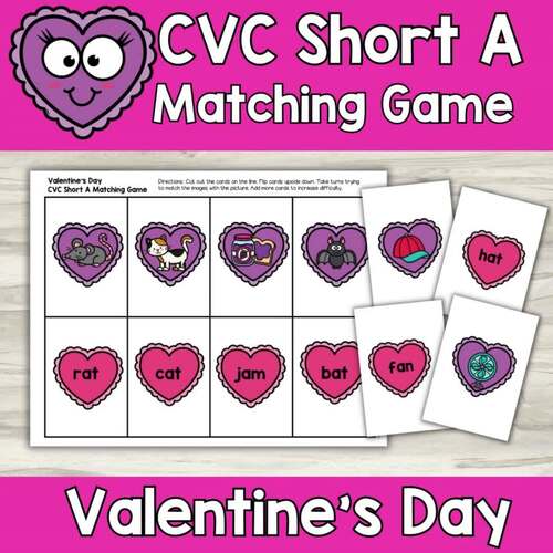 Valentine's Day CVC Short A Matching Game | Kinder 1st 2nd grade ...