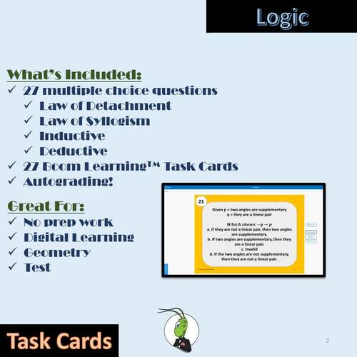 Logic Boom Task Cards on Inductive and Deductive and Law of Syllogism