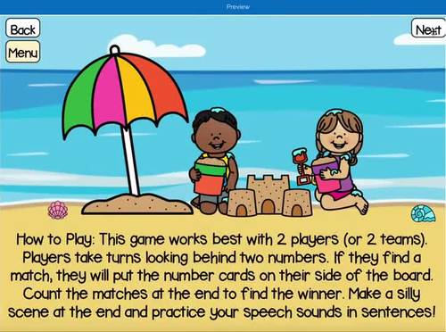 K and G Summer Articulation Memory Games Boom Cards Speech Therapy ...