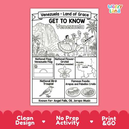 Venezuela Country Study Geography Coloring Page Worksheet Activity by ...