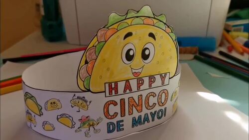 Taco Hat Paper Craft Crown - Cinco De Mayo Craft - Template Printable B/W