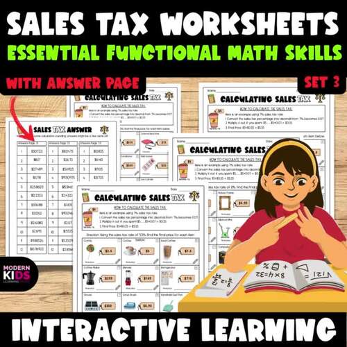 Sales Tax Worksheets - Essential Functional Math Skills ( Set 3 )