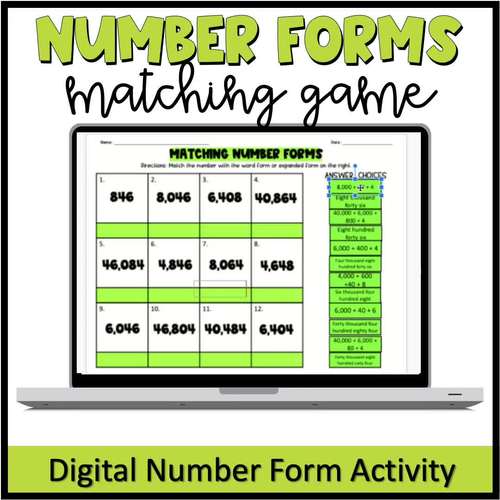 Math Number Forms Matching Activity by Faithfully Elementary | TPT