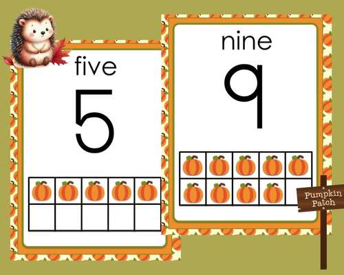 Number Posters 0-20 with Pumpkin Fall Theme by Printables Granny