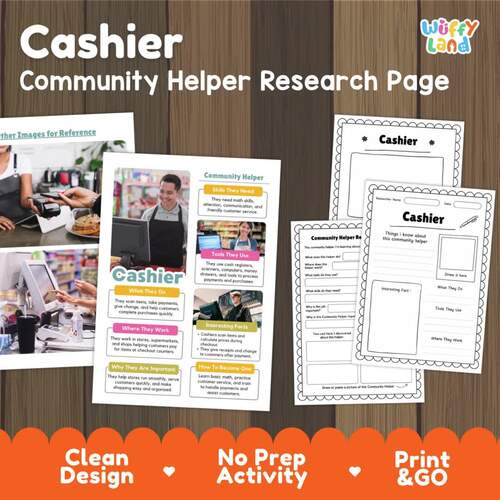 Cashier Community Helper Research Project | Life Skills Math & Social ...