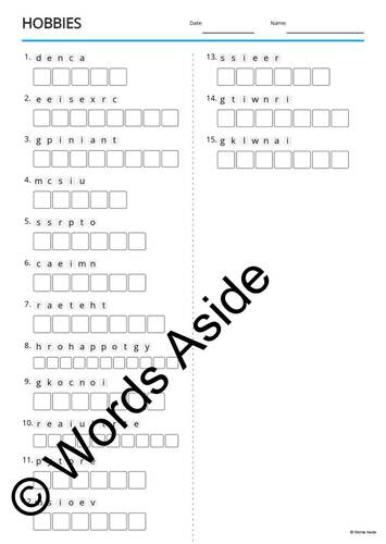 Word Puzzle Games Copy Crossword Word Search Anagram HOBBIES by Words Aside