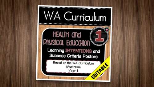 WA HPE Year 1 Learning INTENTIONS/GOAL Posters & Success Criteria EDITABLE