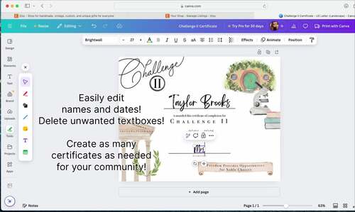 Editable CC Challenge II Certificate | (Canva Template) | TPT