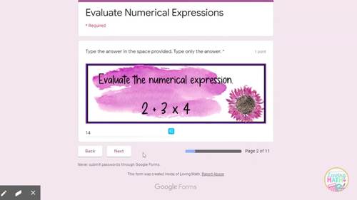 5th Grade Evaluating Numerical Expressions Quiz Google Classroom by ...