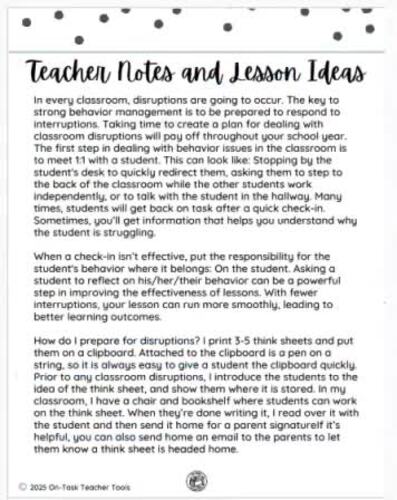 Student Behavior Think Sheets | Student Reflection Forms | TPT
