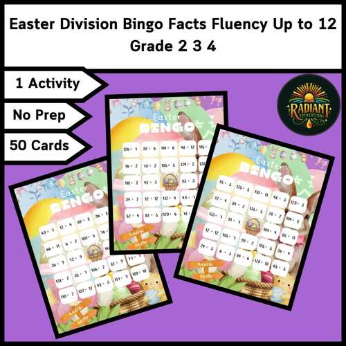 Easter Division Bingo Math Facts Fluency Up to 12 Fun Classroom Grade 2 3 4