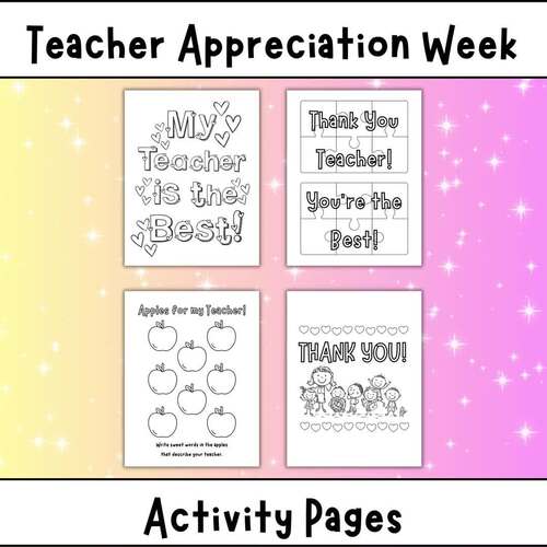 Teacher Appreciation Week and End Of Year Coloring Pages and Worksheet ...