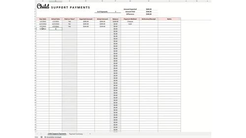 Child Support Payment Tracker Excel Spreadsheet by Mom Money Map