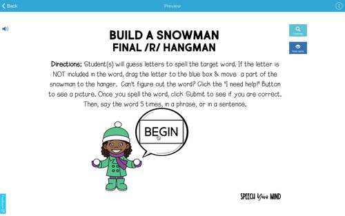 Final R Boom Cards™ Articulation Build A Snowman Game | Post Vocalic R ...