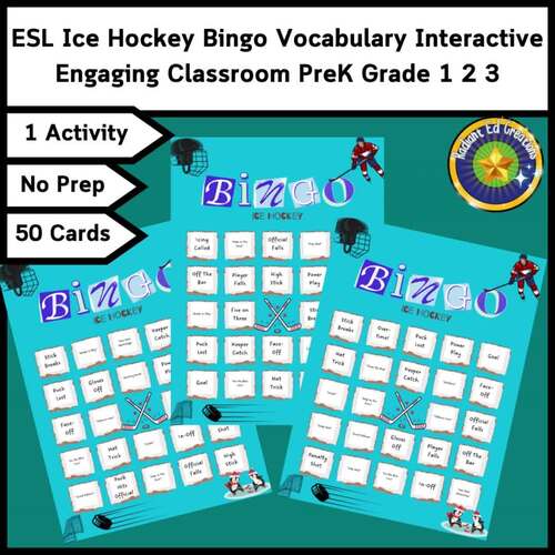 ESL Ice Hockey Bingo Vocabulary Interactive Engaging Classroom PreK ...