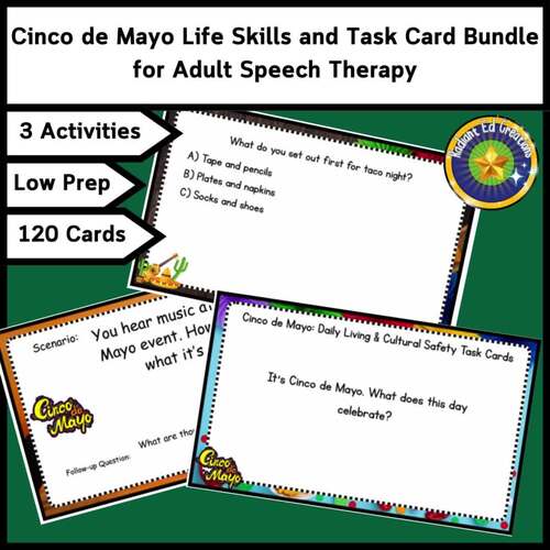 Cinco de Mayo Life Skills and Task Card Bundle for Adult Speech Therapy