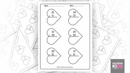 Valentine's Day Math Addition Worksheet for Special Autism Kids | TPT